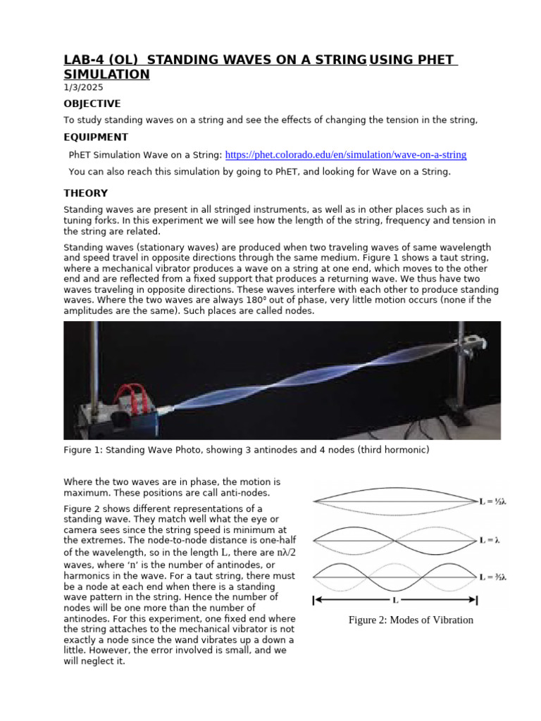 Lab-4 (OL) - Standing Waves On A String - Using PhET Simulation | PDF ...