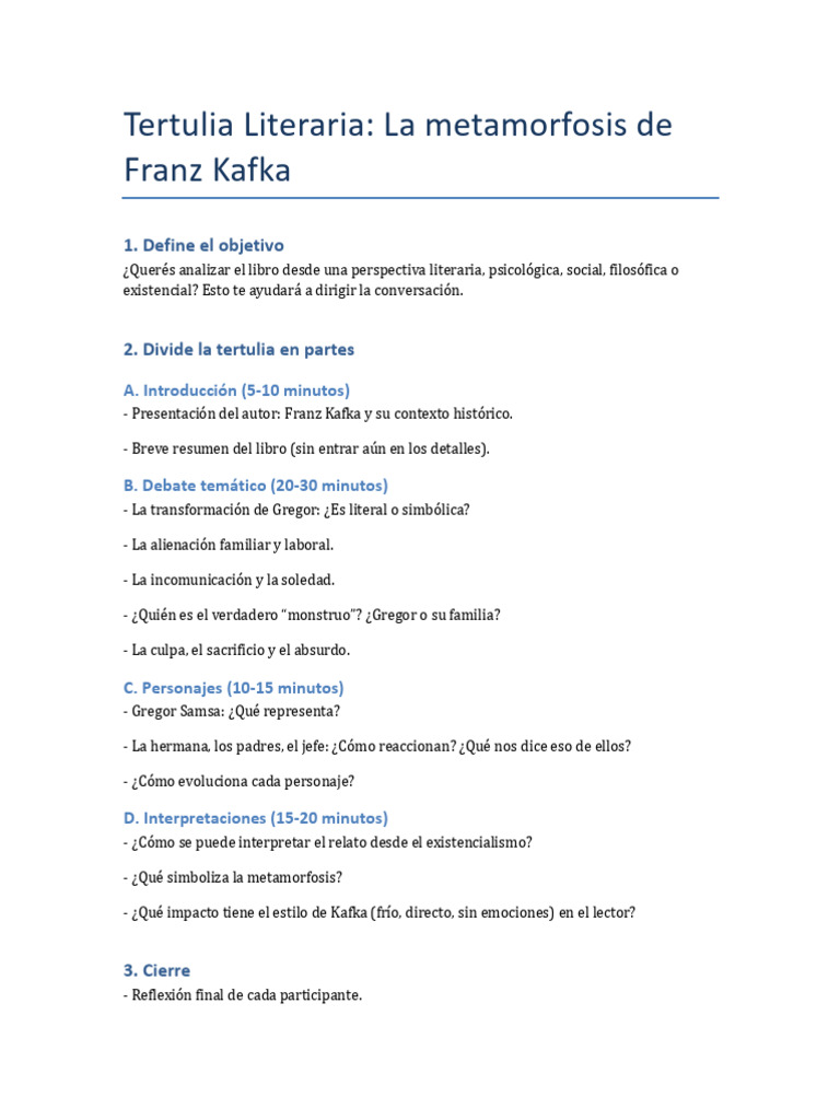Tertulia La Metamorfosis Kafka | PDF