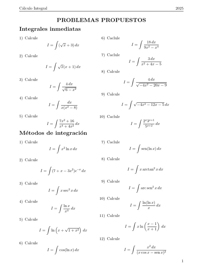 Problemas Integrales U1 | PDF | Análisis matemático | Cálculo