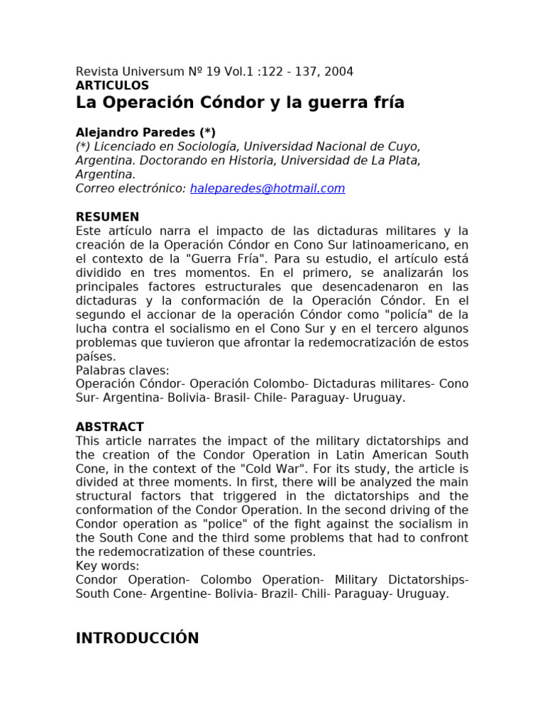 Operación Condor y Guerra Fria | PDF | Augusto Pinochet | Chile