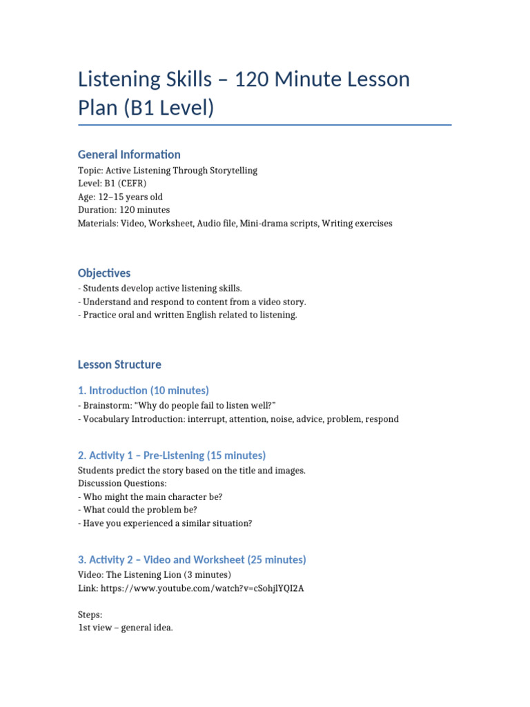 B1 Listening Lesson 120min | PDF