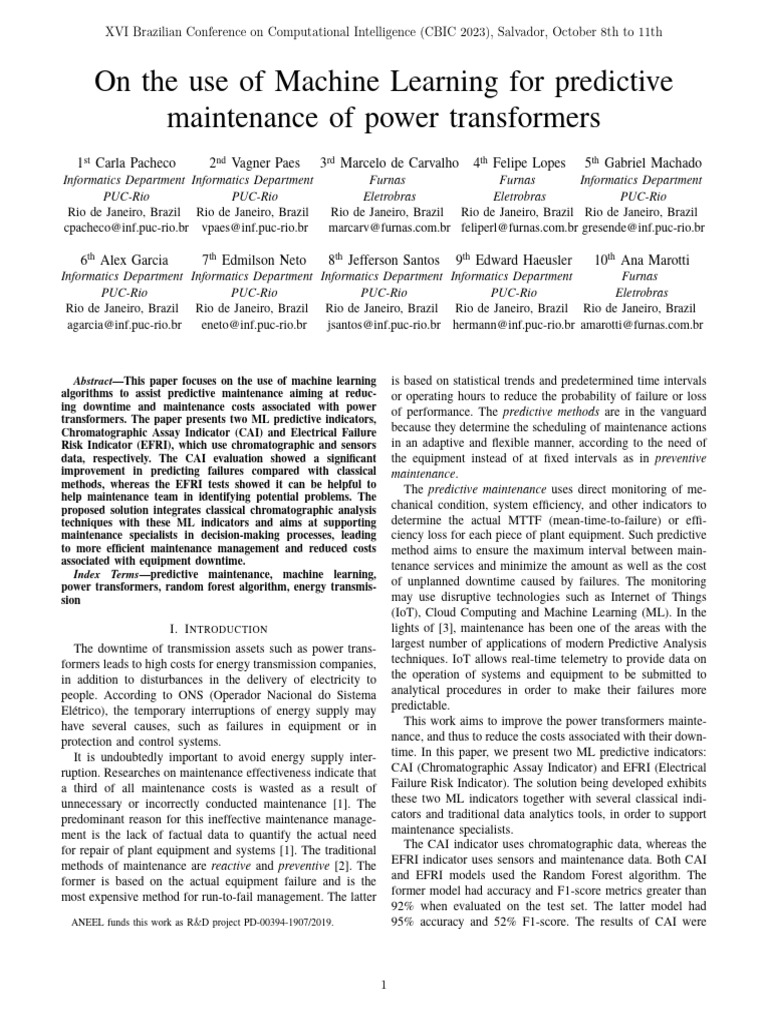 Machine Learning For Predictive Maintenance of Power Transformers | PDF | Internet Of Things ...