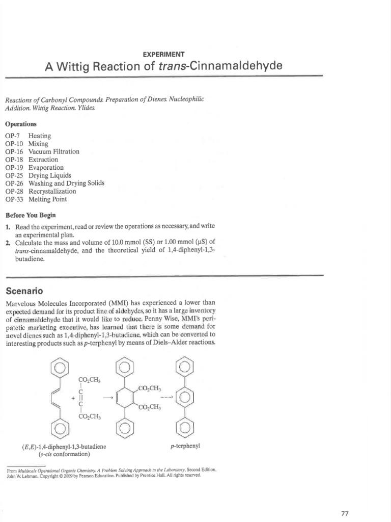 trans-Cinnamaldehyde Wittig Reaction | PDF | Organic Synthesis | Sodium ...
