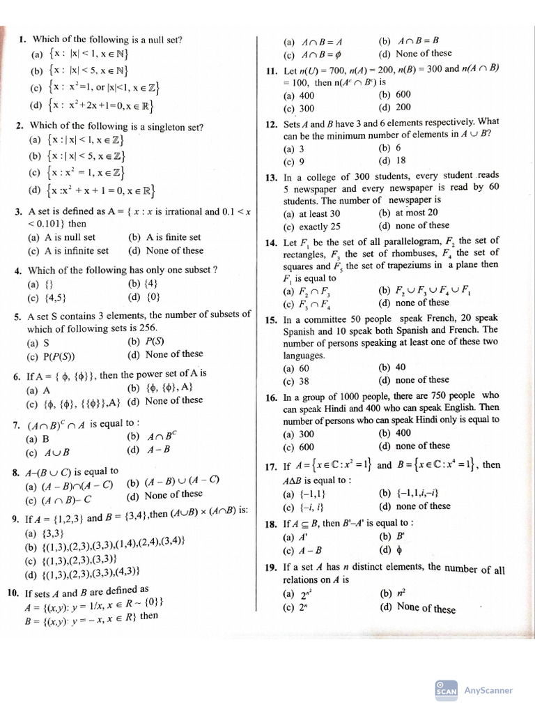 Sets Worksheet JEE-1 | PDF