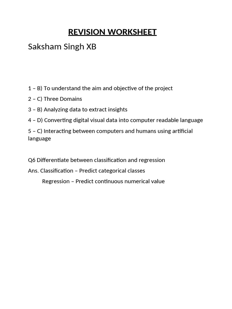 Revision Worksheet Saksham Singh XB | PDF