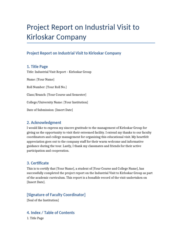 Kirloskar Industrial Visit Report | PDF