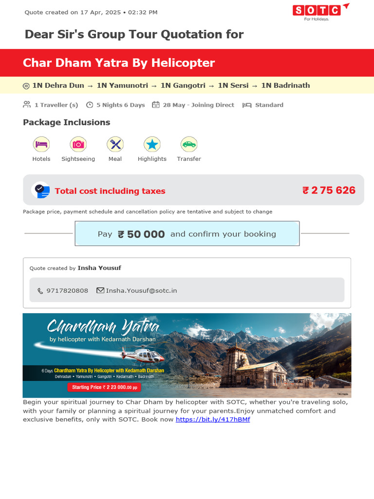 Char Dham Yatra by Helicopter | PDF | Payments | Lunch