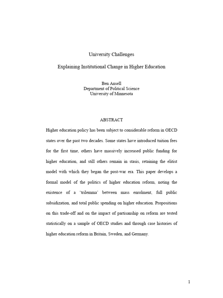 (2008) Explaining Institutional Change in Higher Education - Ansell ...