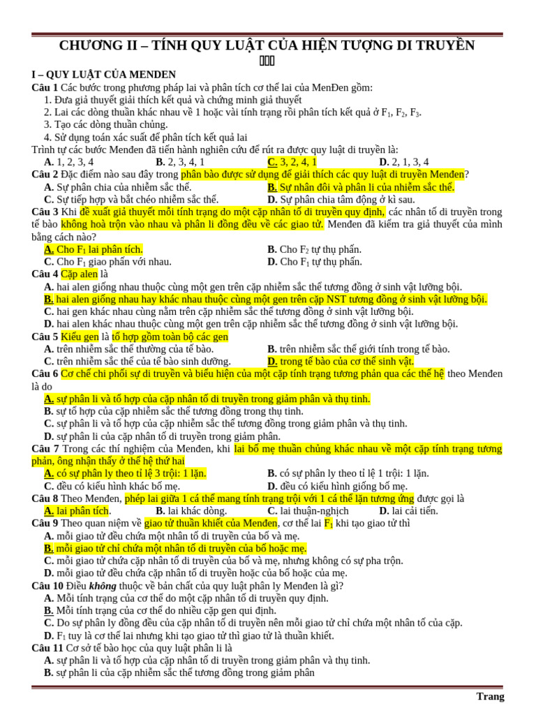 Đáp Án TLHT Chương Ii | PDF