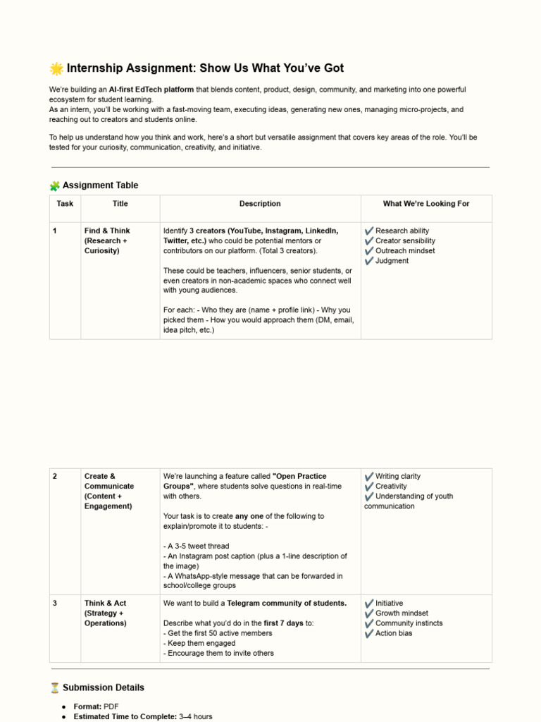 ? Internship Assignment - Show Us What You've Got | PDF | Learning | Human Communication