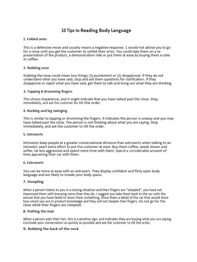 Body Language Reading Tips | PDF | Extraversion And Introversion | Body ...