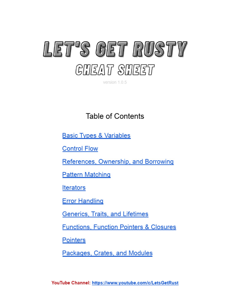 Lets Get Rusty Cheat Sheet | PDF | Boolean Data Type | Pointer (Computer Programming)