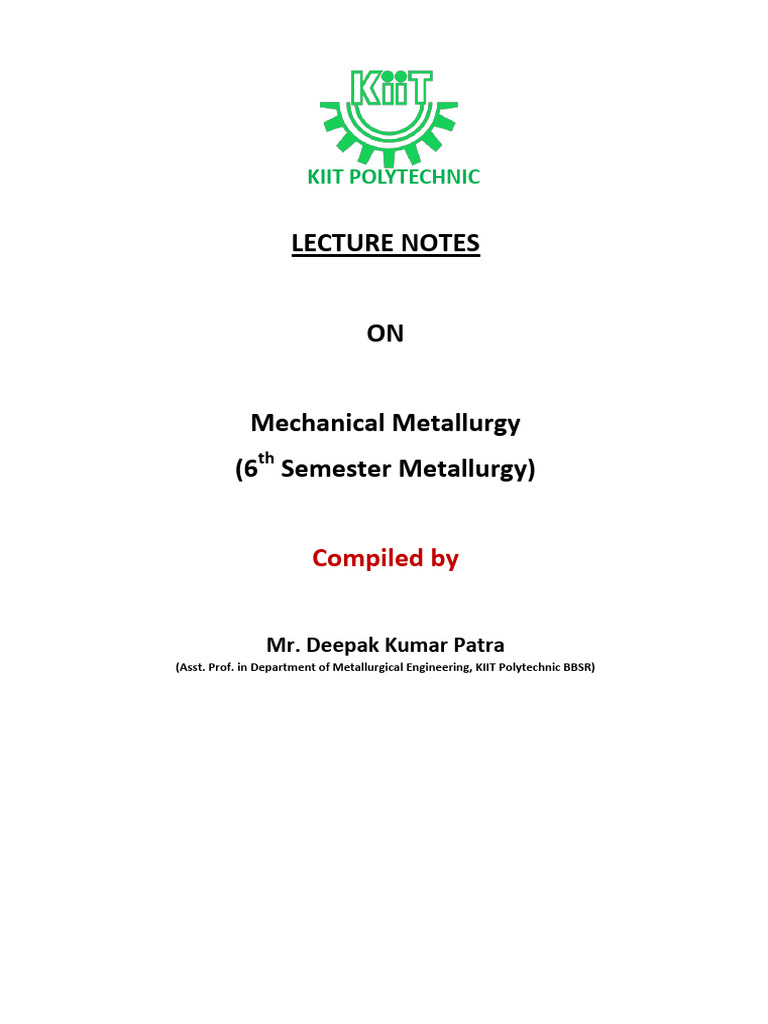 6th-Sem_Meta_Mechanical-Metallurgy_SM | PDF | Deformation (Engineering) | Yield (Engineering)