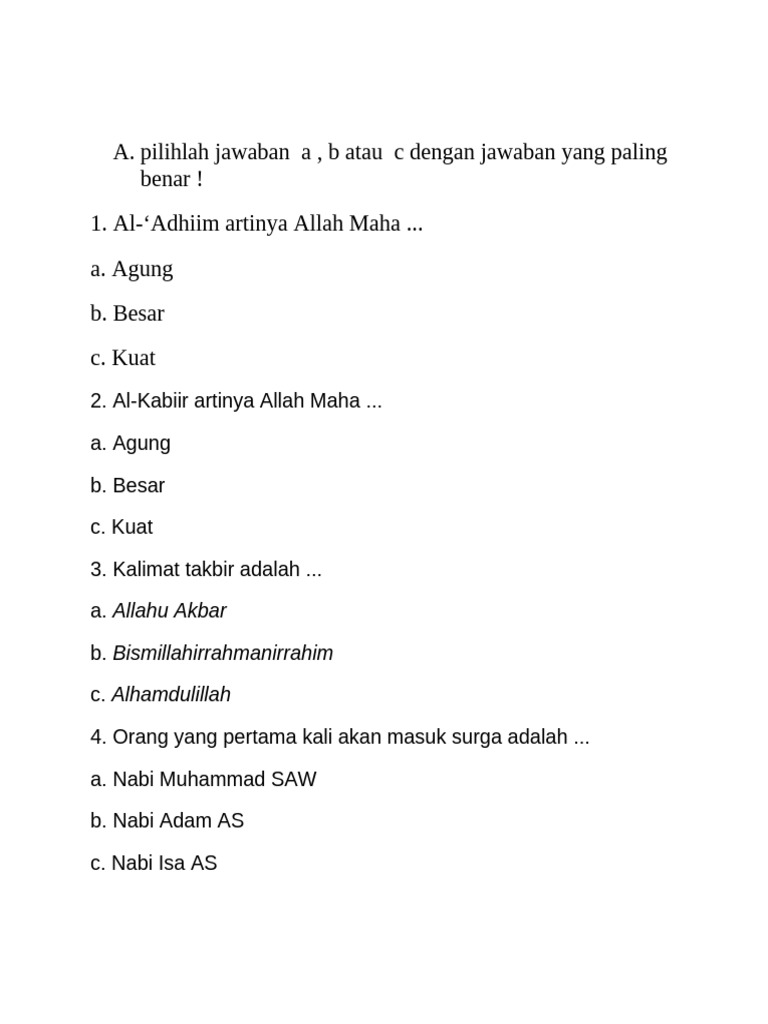 Soal BDR Aa Kelas 3 | PDF