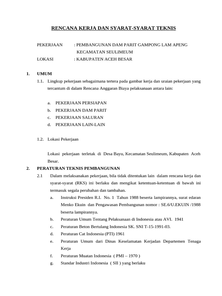 Spesifikasi Teknis Dam Parit | PDF