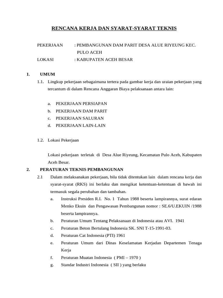Spesifikasi Teknis Dam Parit Update | PDF