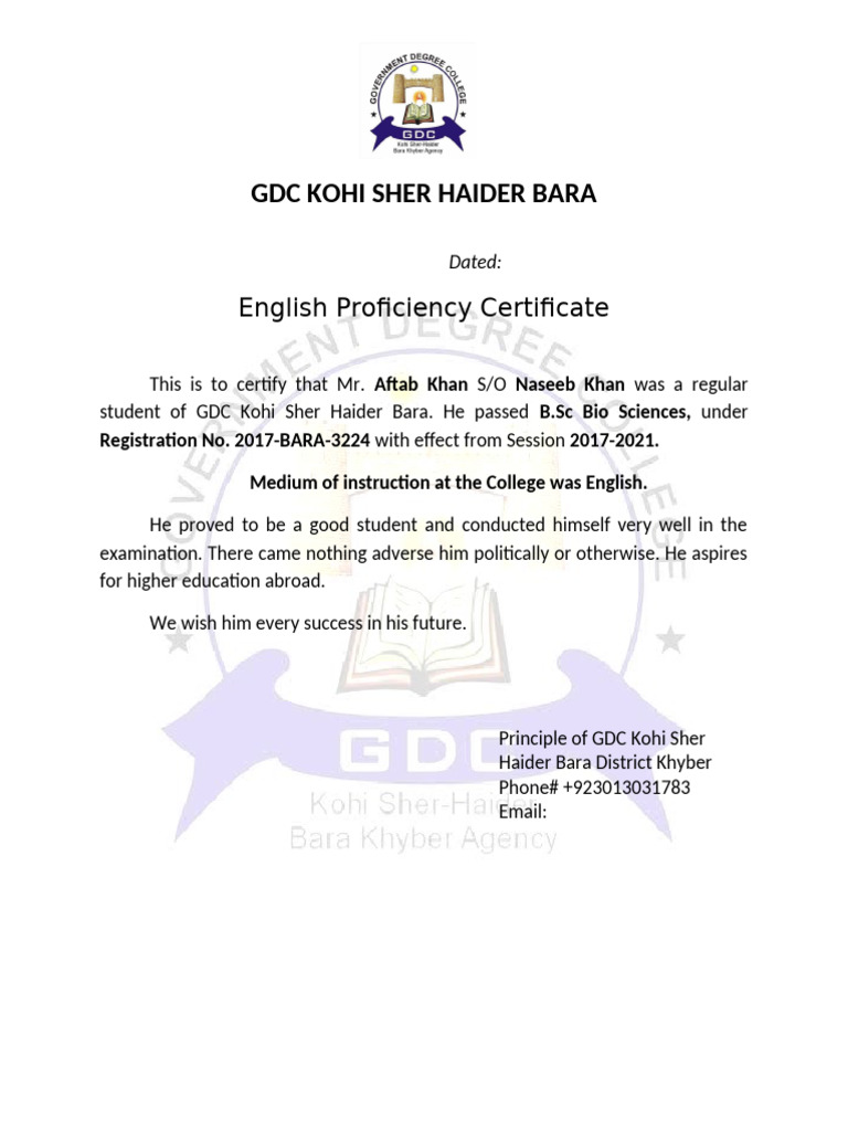 English Proficiency Certificate | PDF