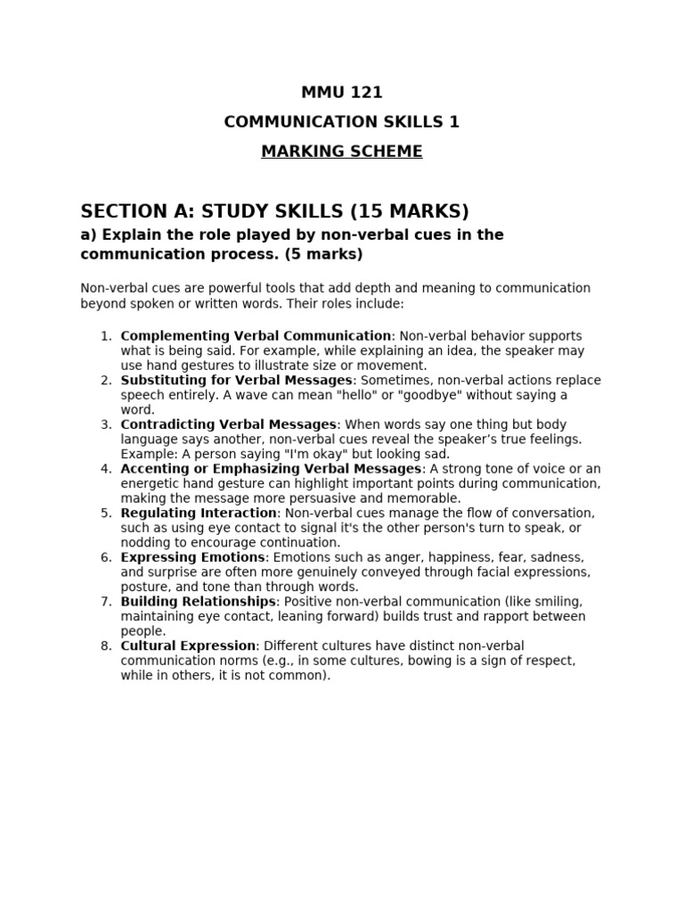 MMU Communication Skills Marking Guide | PDF | Nonverbal Communication ...