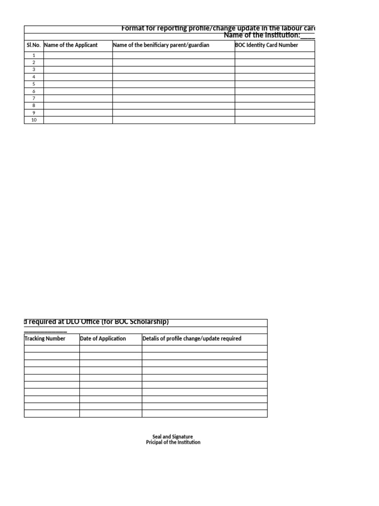 Format For Labour Card Profile Change | PDF