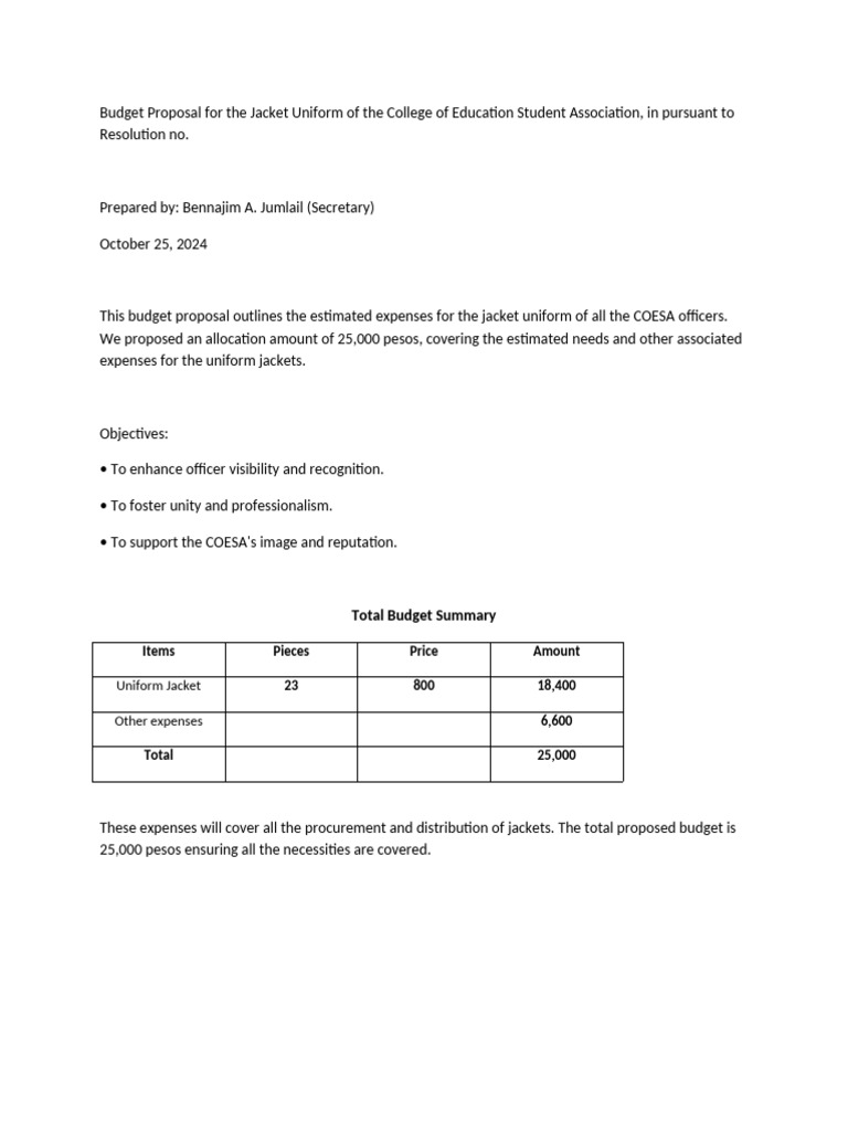 Budget Proposal | PDF