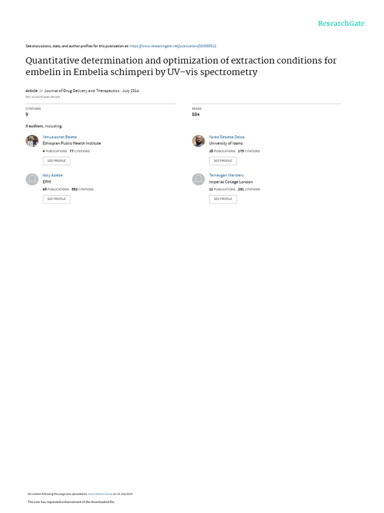 Quantitative Determination and Optimization of Extraction Conditions ...