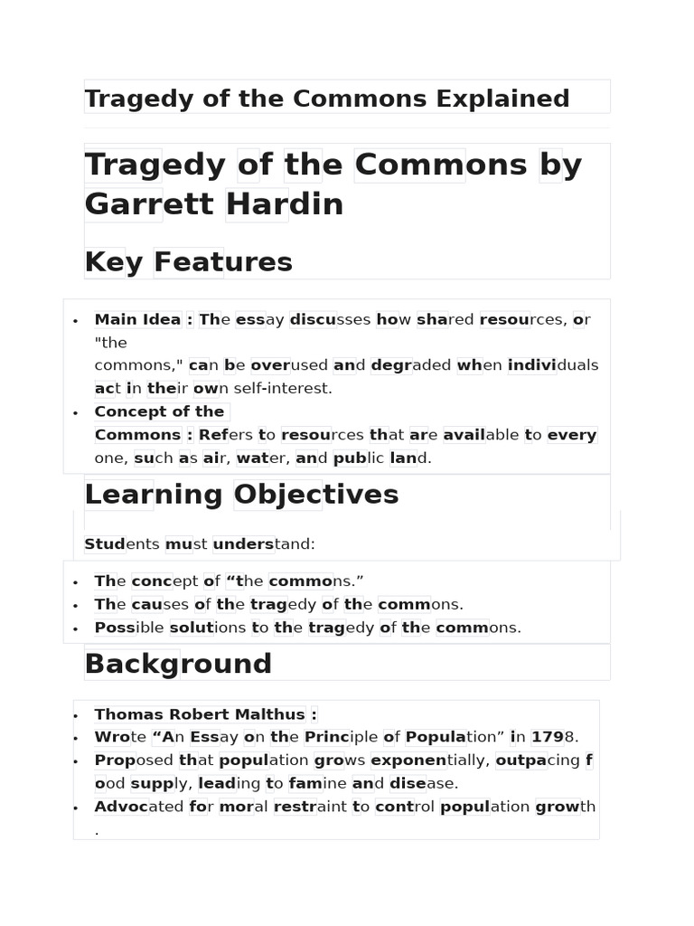 Tragedy of The Commons Explained | PDF | Economies | Environmental Social Science