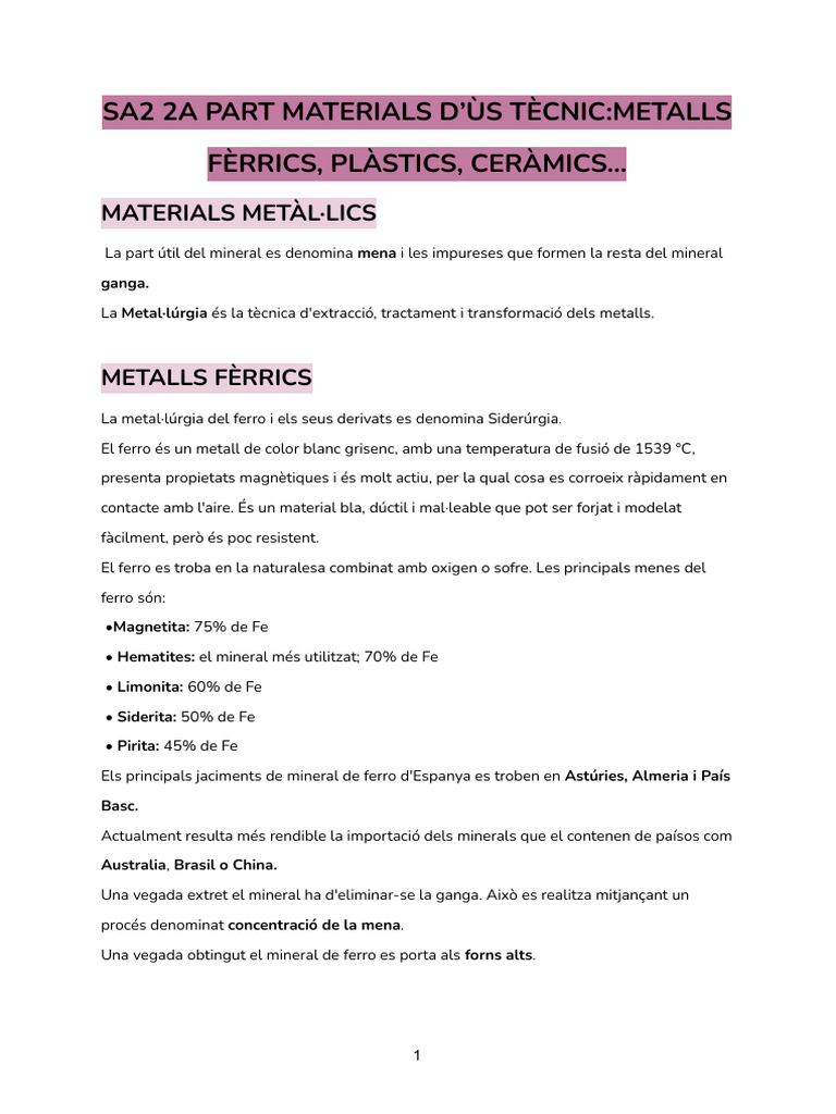 Sa2 2a Part Materials d’Ùs Tècnic_metalls Fèrrics, Plàstics, Ceràmics ...