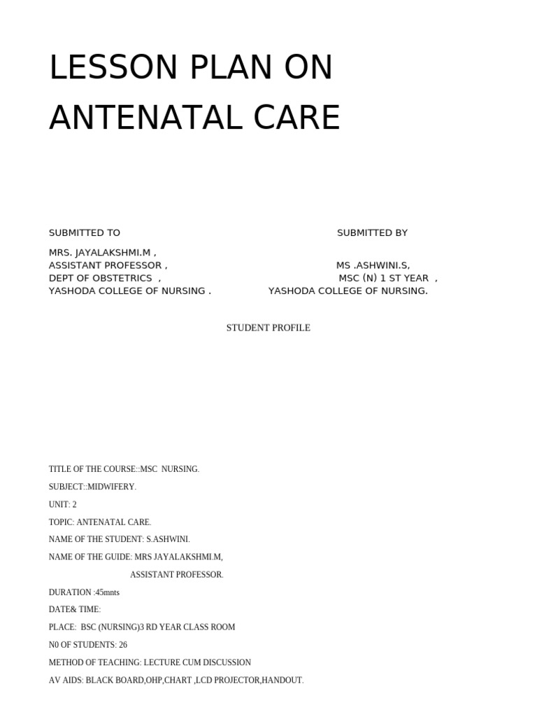 Lesson Plan On Antenatal Care | PDF | Pregnancy | Obstetrics