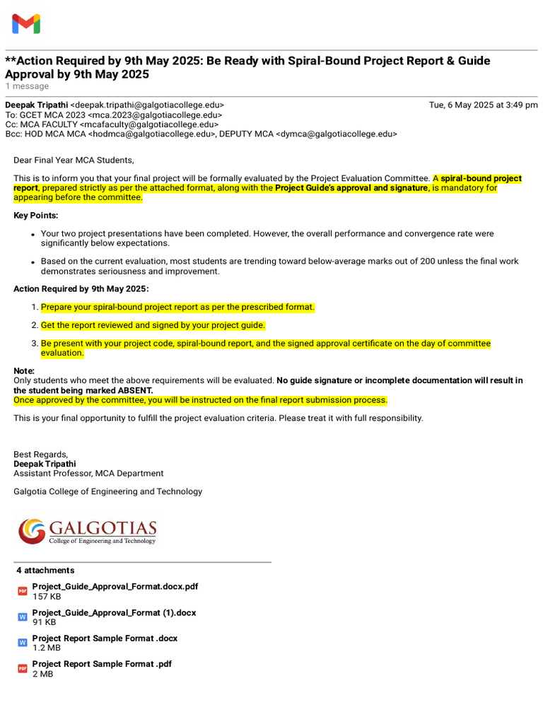 Gmail - Action Required by 9th May 2025 - Be Ready With Spiral-Bound Project Report & Guide ...