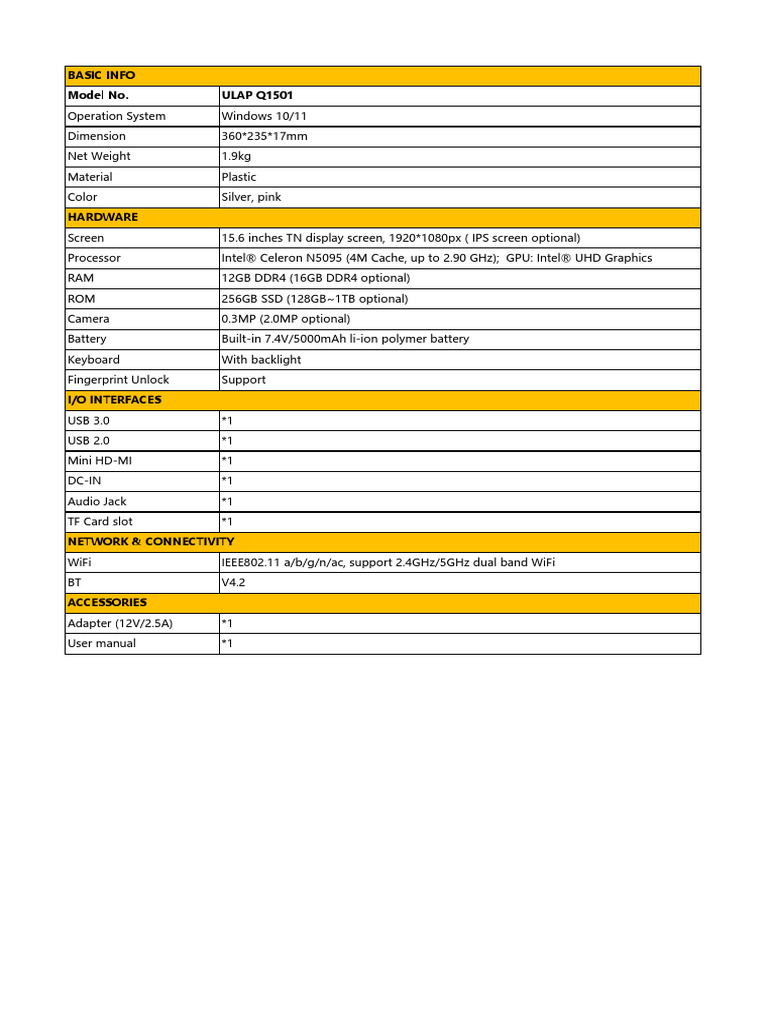 ULAP Q1501 Specifications (2024-12-24 01 - 56 - 04) | PDF