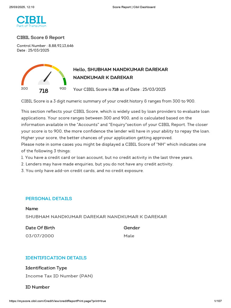 Score Report - Cibil Dashboard | PDF | Credit | Finance & Money Management