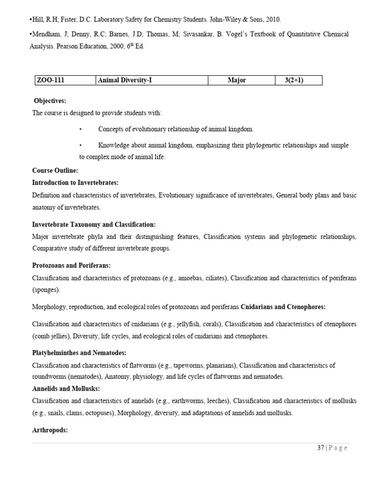 Animal Diversity 1 Course Outlines | PDF | Invertebrate | Biology