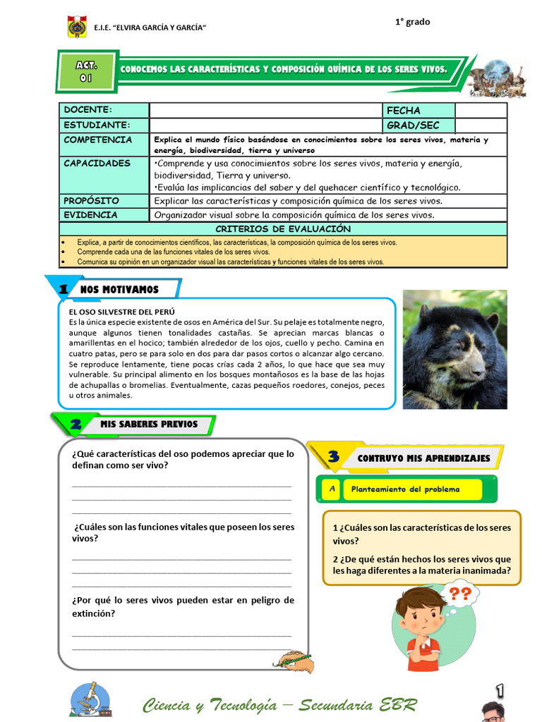 A-1º Act 1 Cyt Unid 1 Seres Vivos | PDF | Organismos | Sustancias químicas
