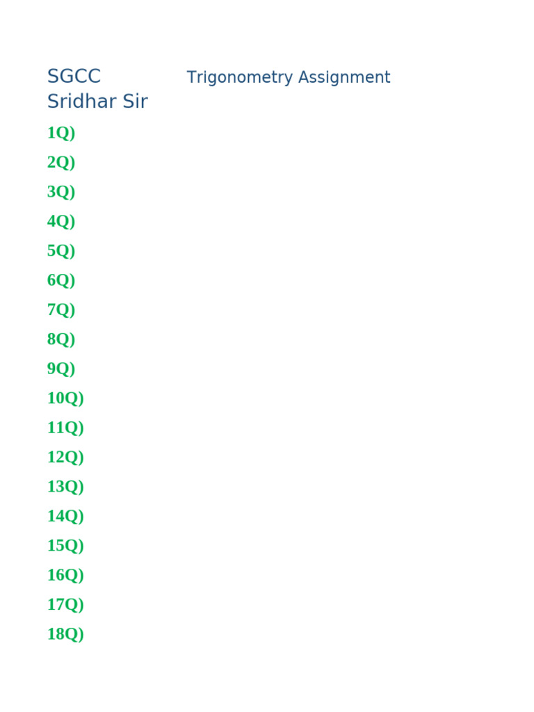 SGCC Sridhar Sir Trigonometry Assignment | PDF