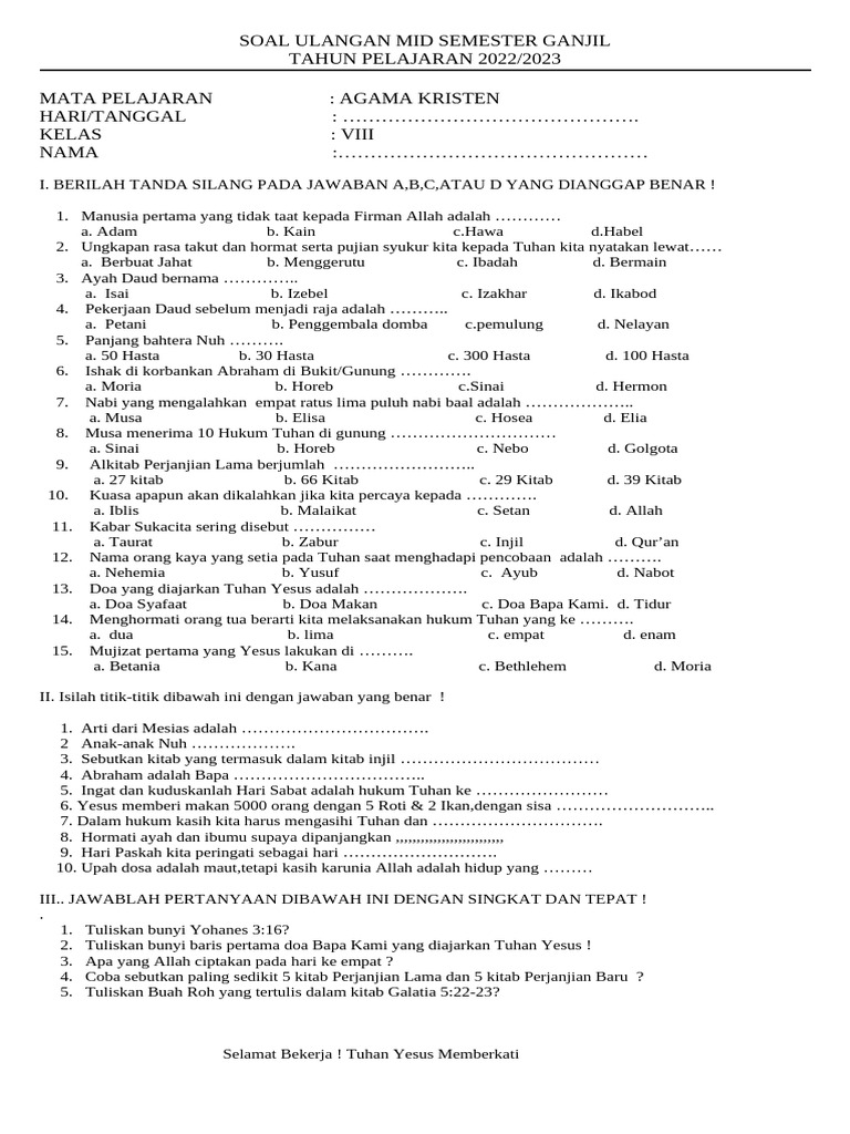 Salinan Dari SOAL Mid Semester Genap KLS 7 | PDF