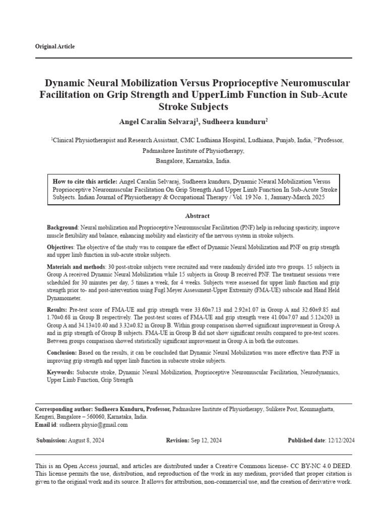 dynamic neural mobilization vs pnf in stroke | PDF | Anatomical Terms ...