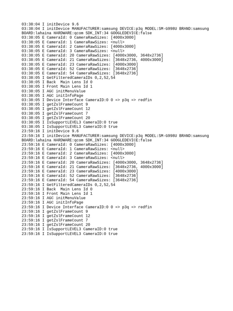 Samsung SM-G998U Camera Initialization Logs | PDF