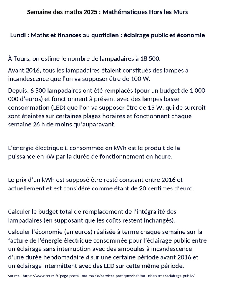 Semaine des Maths 2025 : Activités Diverses | PDF | Prêts | Salaires