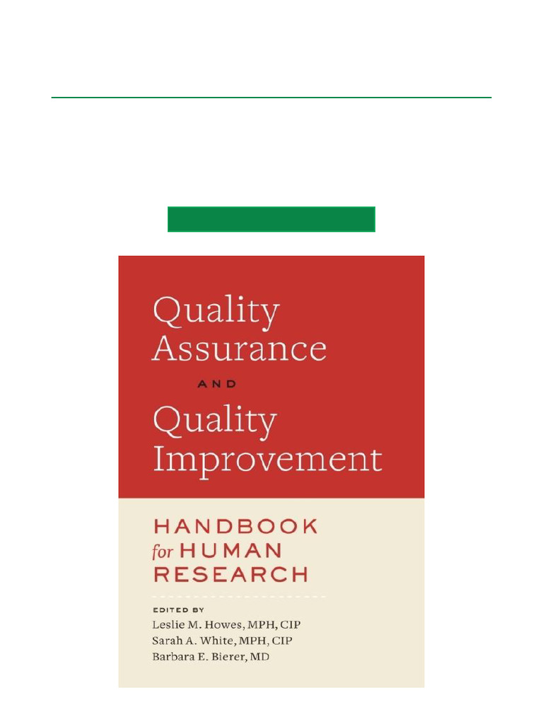 Quality Assurance and Quality Improvement Handbook for Human Research ...