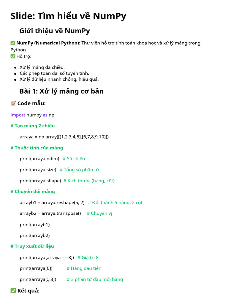 Slide Tìm hiểu về NumPy | PDF