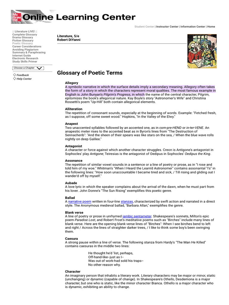 Literature - Glossary of Poetic Terms | PDF | Poetry | Metre (Poetry)