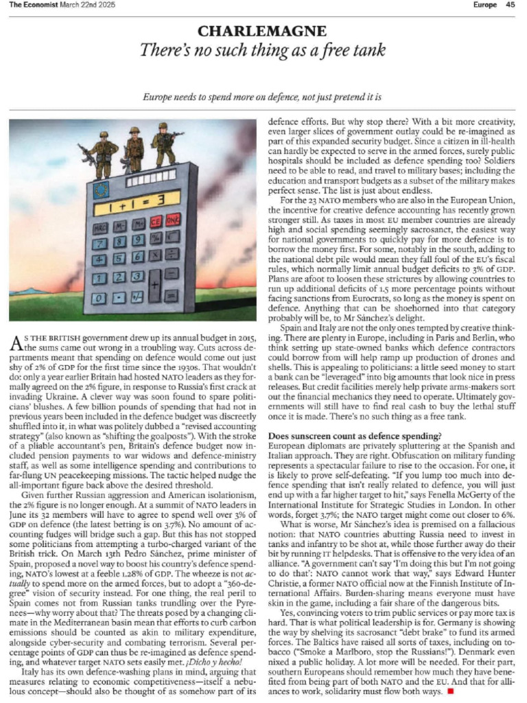 Europe - Theres No Such Thing As A Free Tank - EC - 21-03-2025 | PDF ...