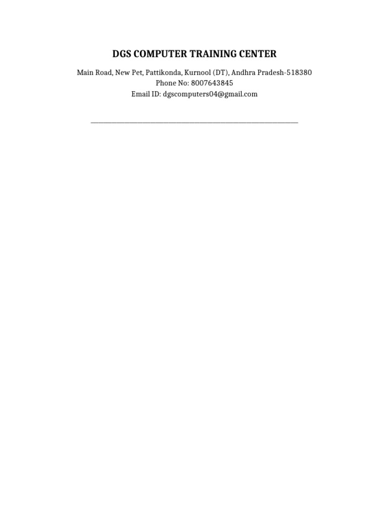 DGS Computer Training Center Letterhead | PDF