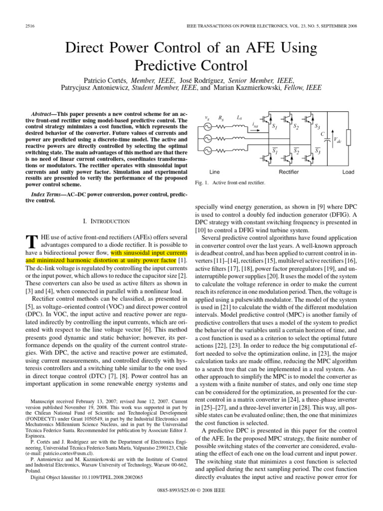 Predictive Control for Active Front-End Rectifier | PDF | Rectifier ...