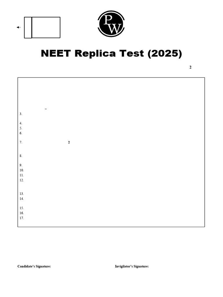 NEET Replica Test 02 - Test Paper - Ummeed NEET 2025 | PDF