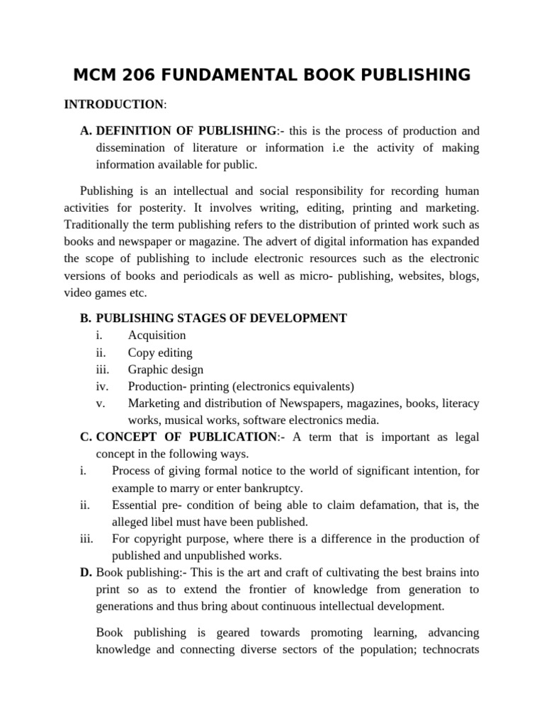 MCM 206 Book Publishing | PDF | Books | Printing