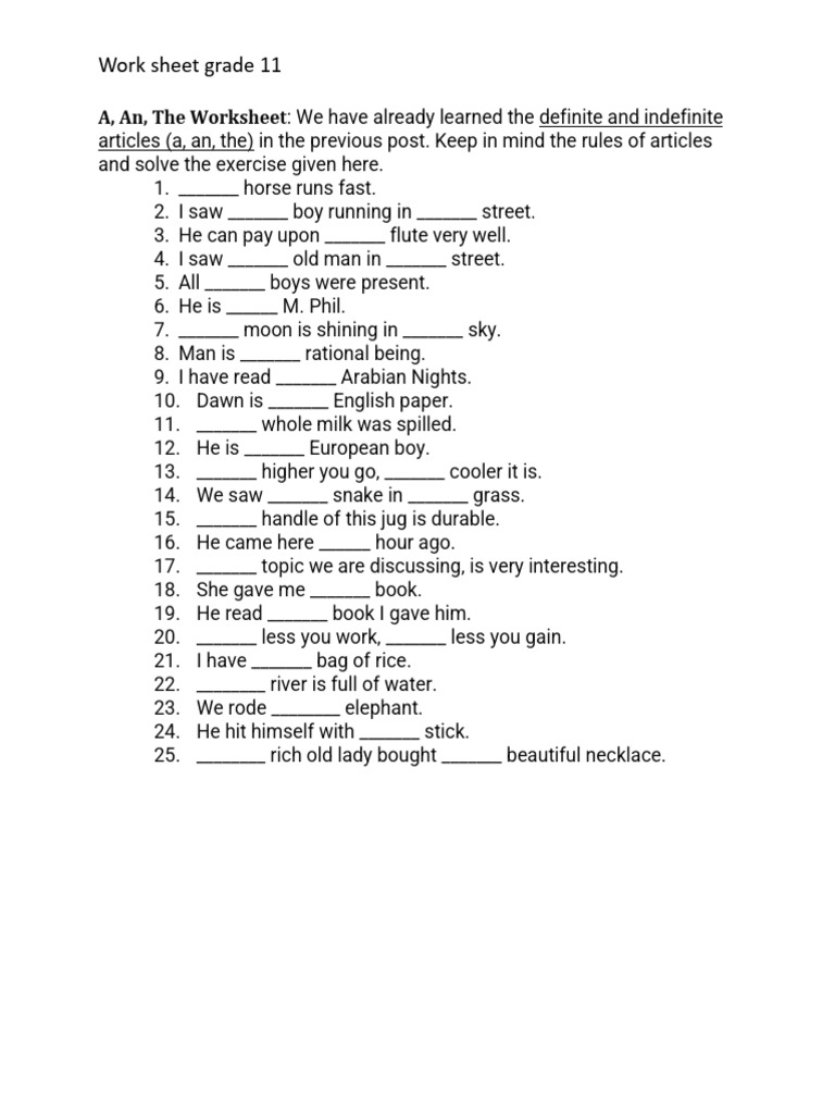Grade 11 English Worksheets | PDF