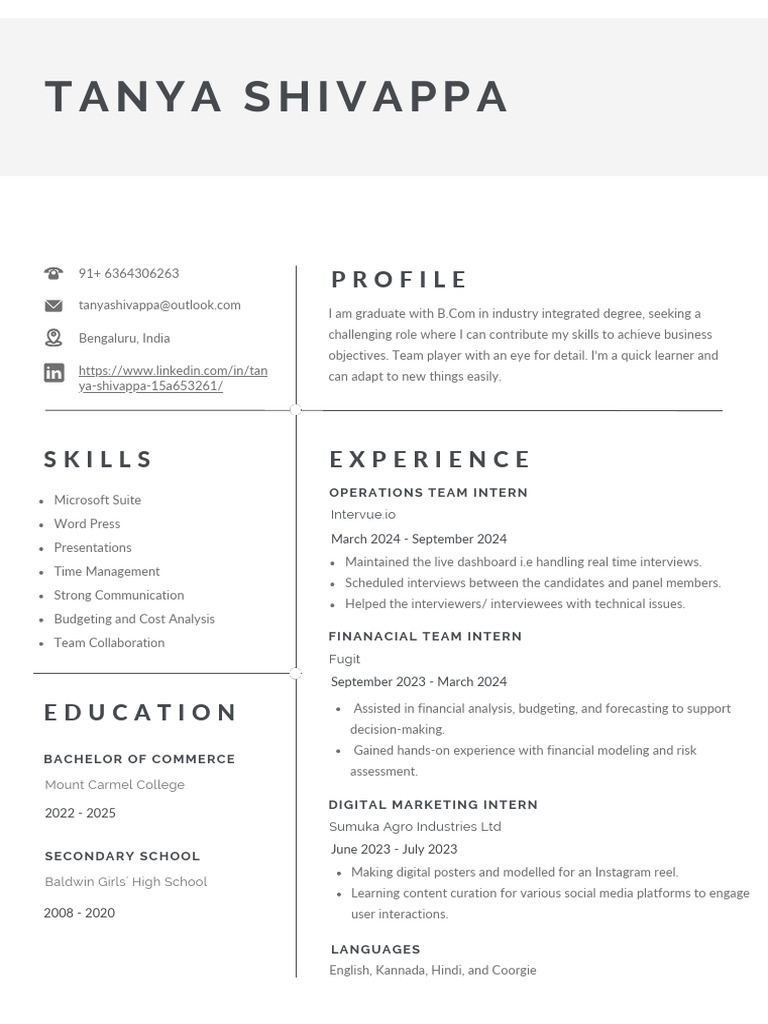 Tanya Shivappa CV | PDF