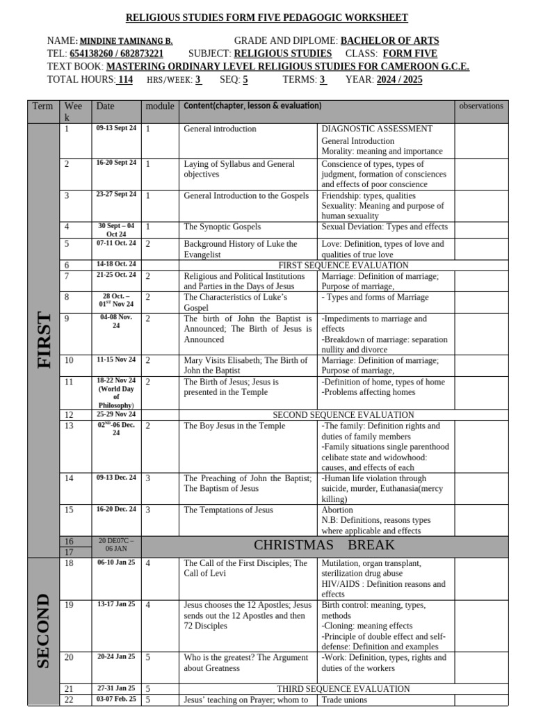 Form Five Religious Studies Curriculum | PDF | Jesus | Gospels