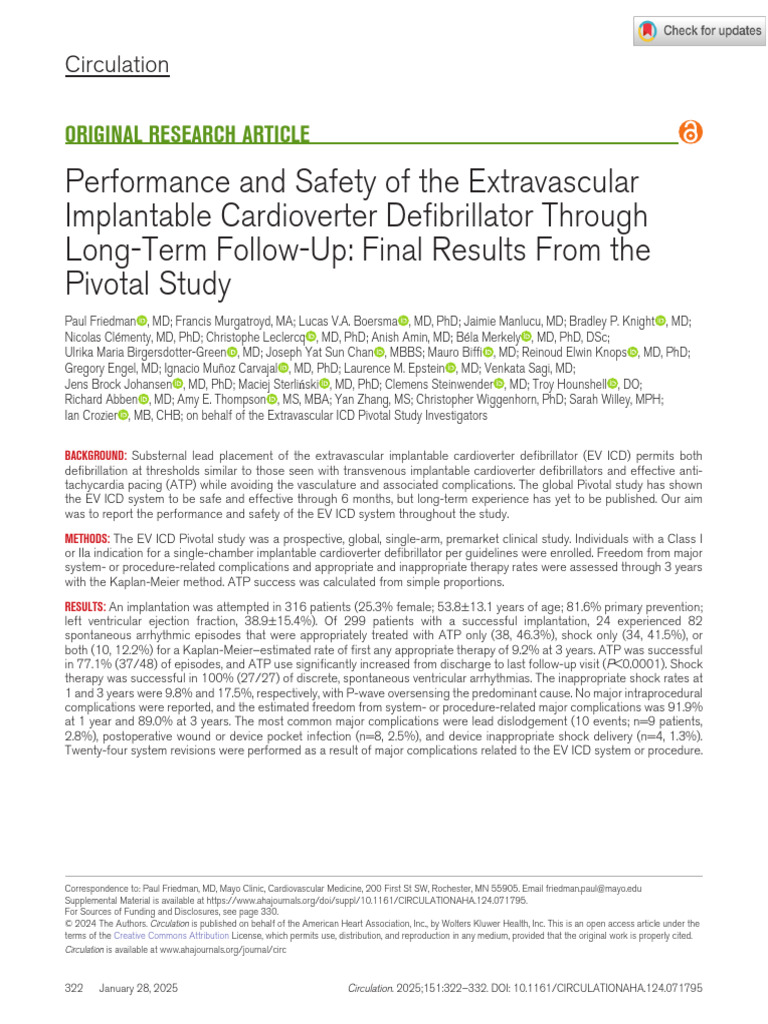 Friedman Et Al 2024 Performance and Safety of The Extravascular ...